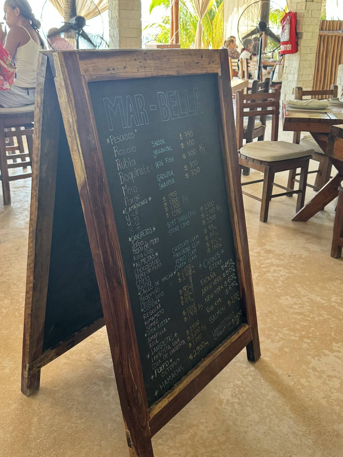 Menu at Marbella Fish Market and Raw Bar, Isla Mujeres