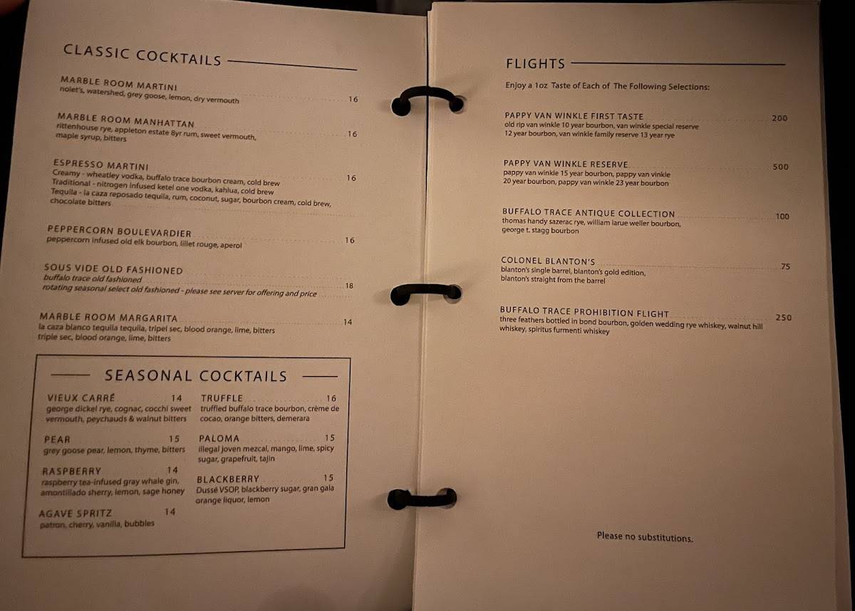 Menu at Marble Room Steaks and Raw Bar, Cleveland