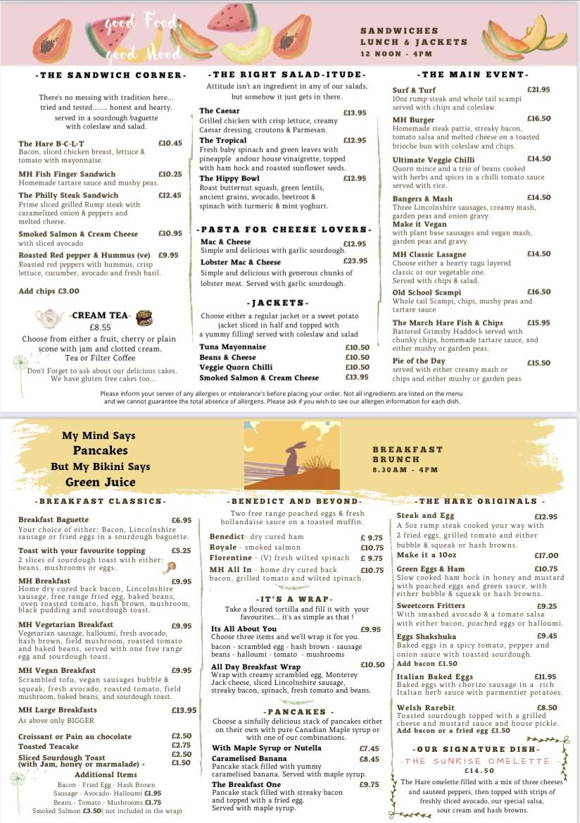 Menu at The March Hare cafe, Market Rasen