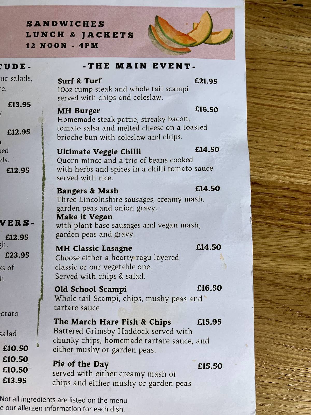 Menu at The March Hare cafe, Market Rasen
