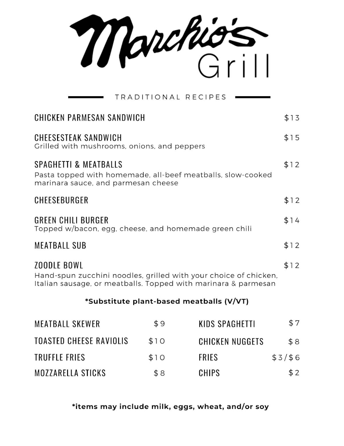 Menu at Marchio’s Grill at Ouray KOA restaurant, Ridgway