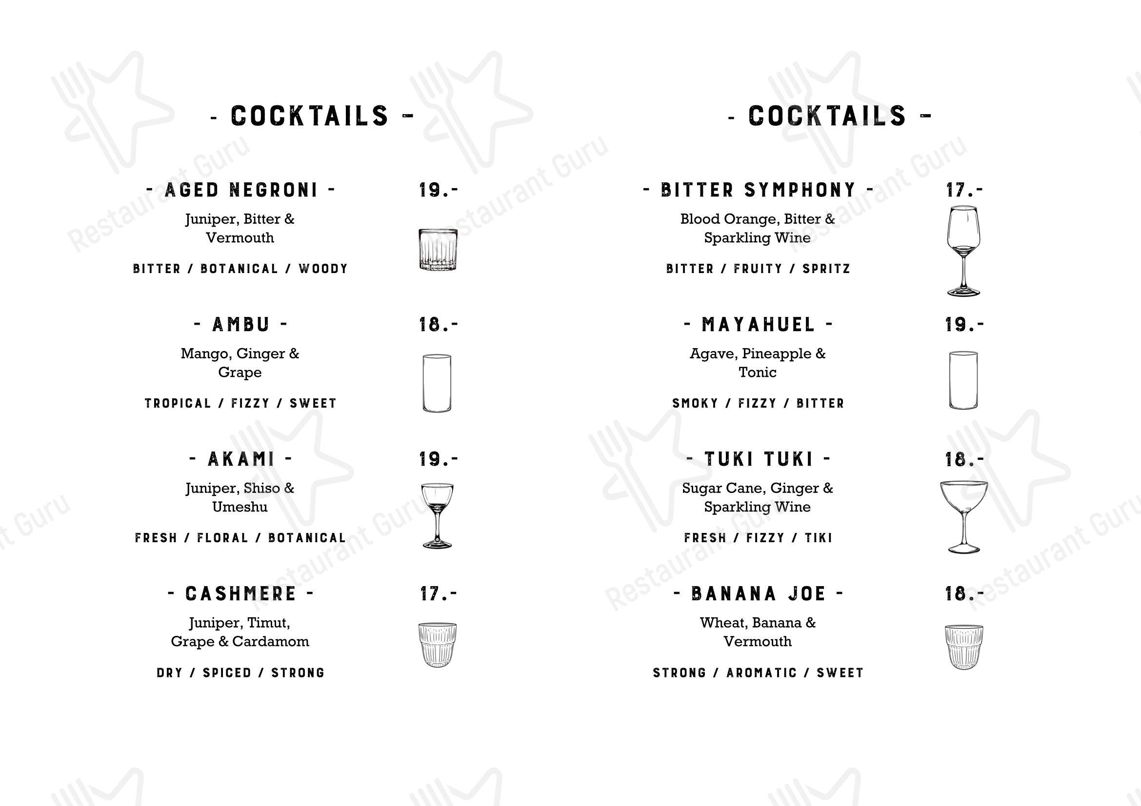 Speisekarte von Marea Cocktailbar, Zürich
