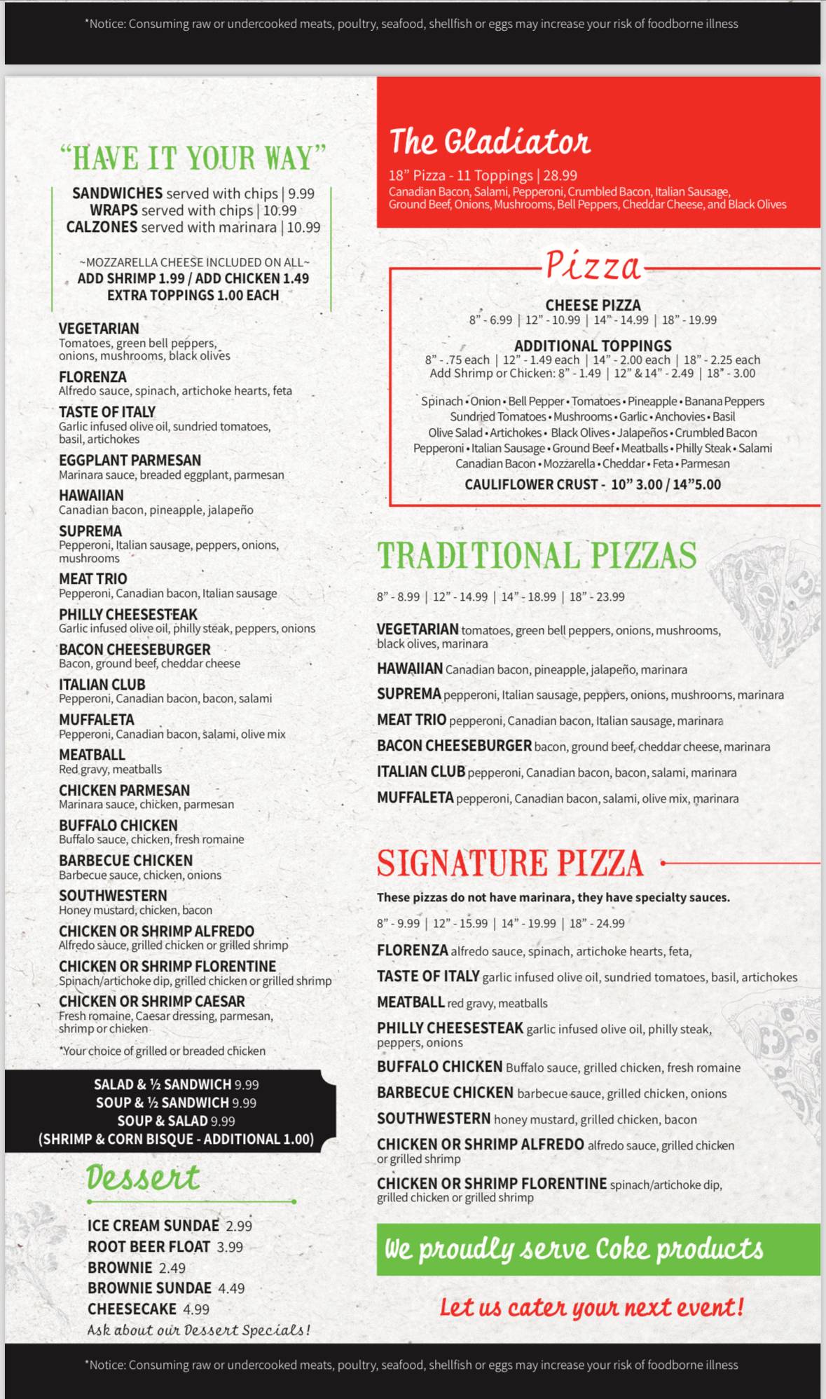 Menu at Mariano's Italian Eatery restaurant, Luling, US-90