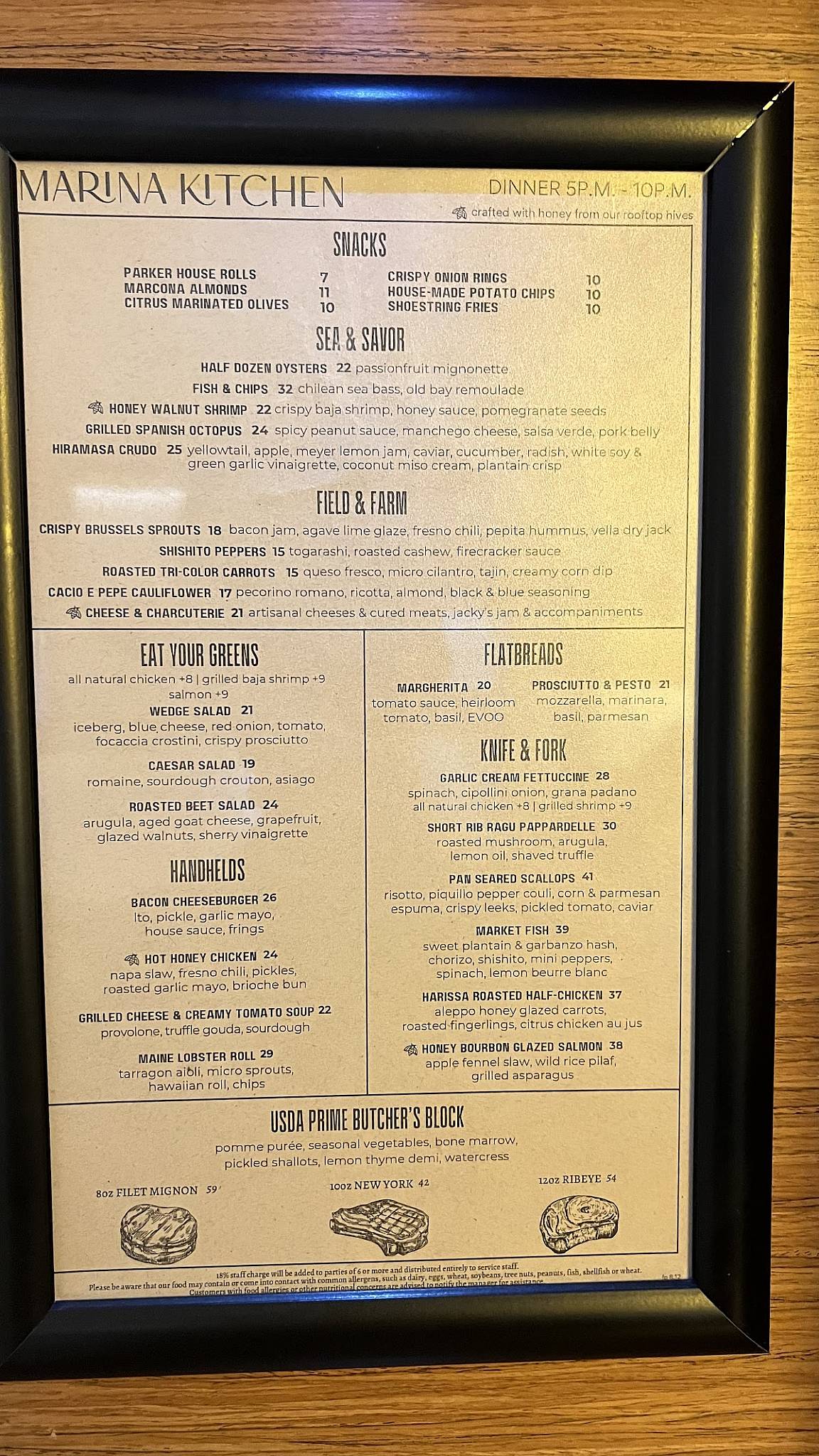 Menu at Marina Kitchen Restaurant & Bar, San Diego