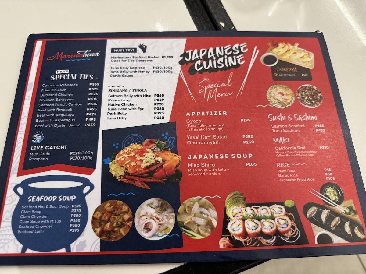 Menu at Marina Tuna - RoGen Inn Compound restaurant, Davao City