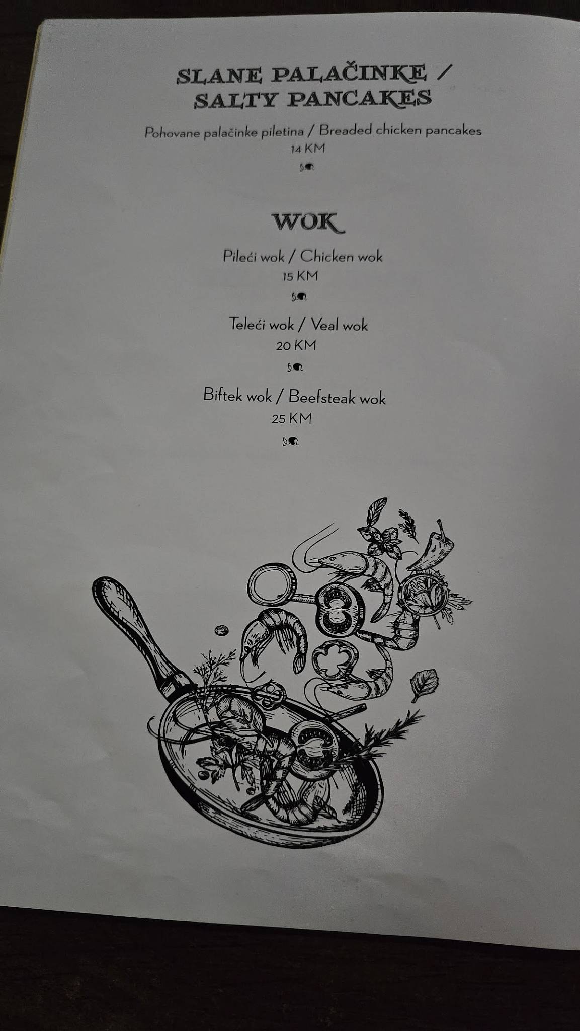 Menu at Marinero restaurant, Neum