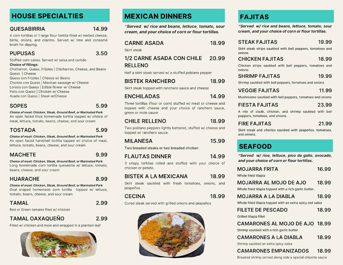 Menu at Mari's restaurant, Lake Zurich