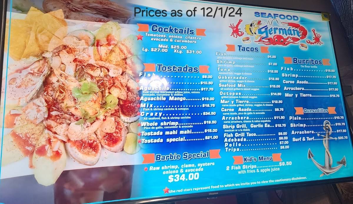 Menu at Marisco's German restaurant, Escondido, 251 W Washington Ave