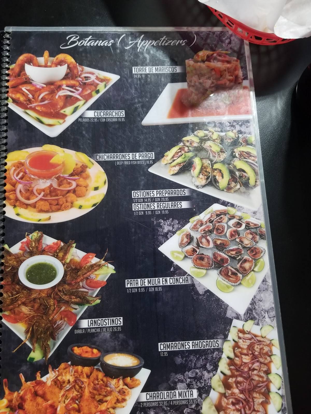 Menu at Mariscos Mi Lindo Sinaloa restaurant, Paramount, Rosecrans Ave