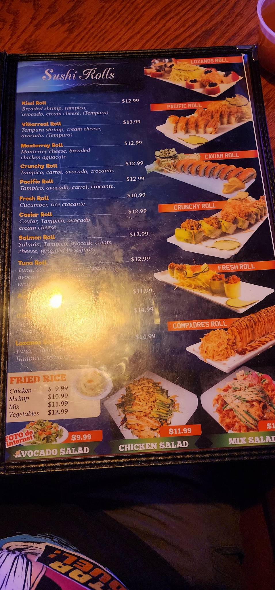 Carta del pub y bar Mariscos Pacífico, Laredo