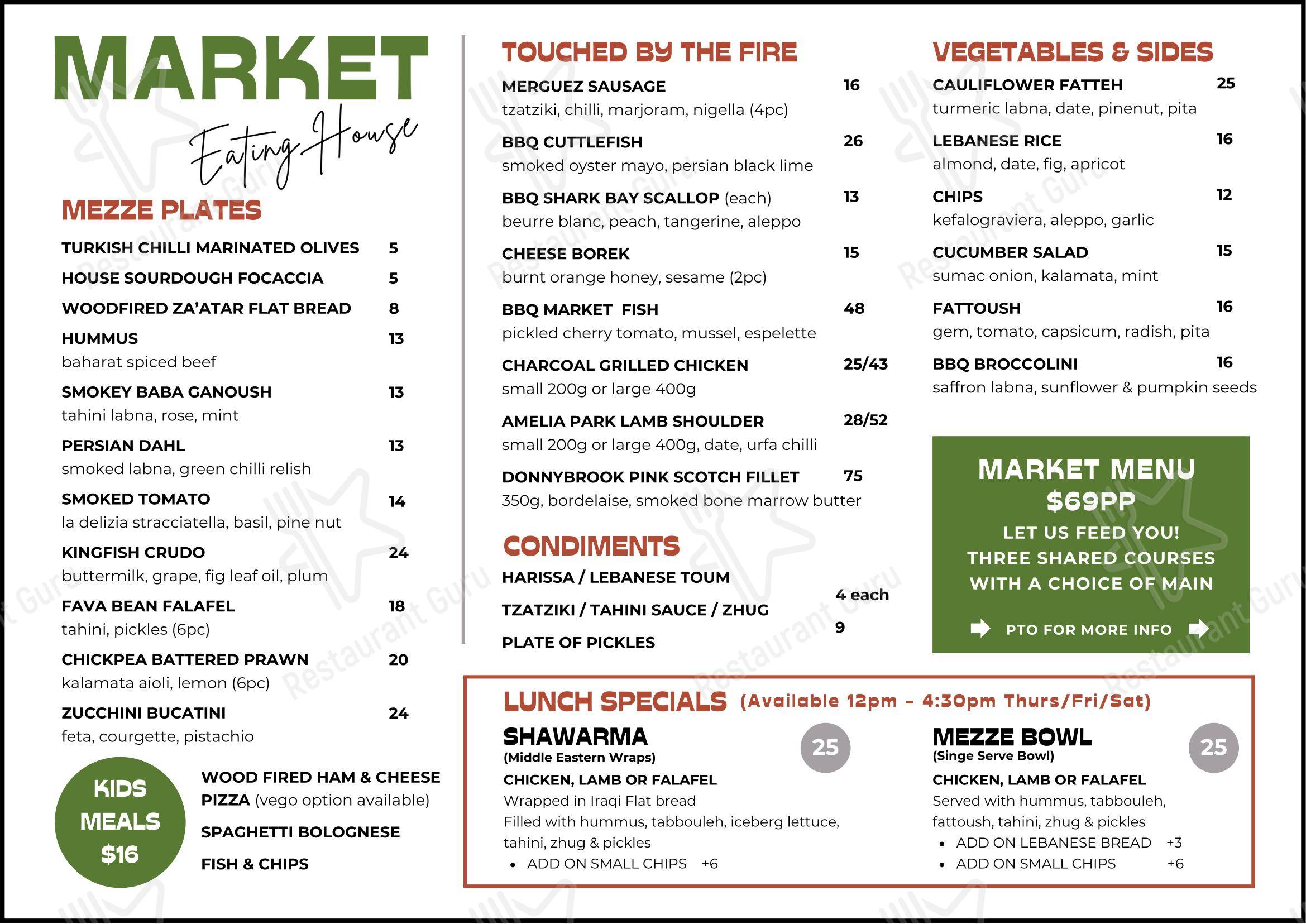 Menu at Market Eating House restaurant, Bunbury