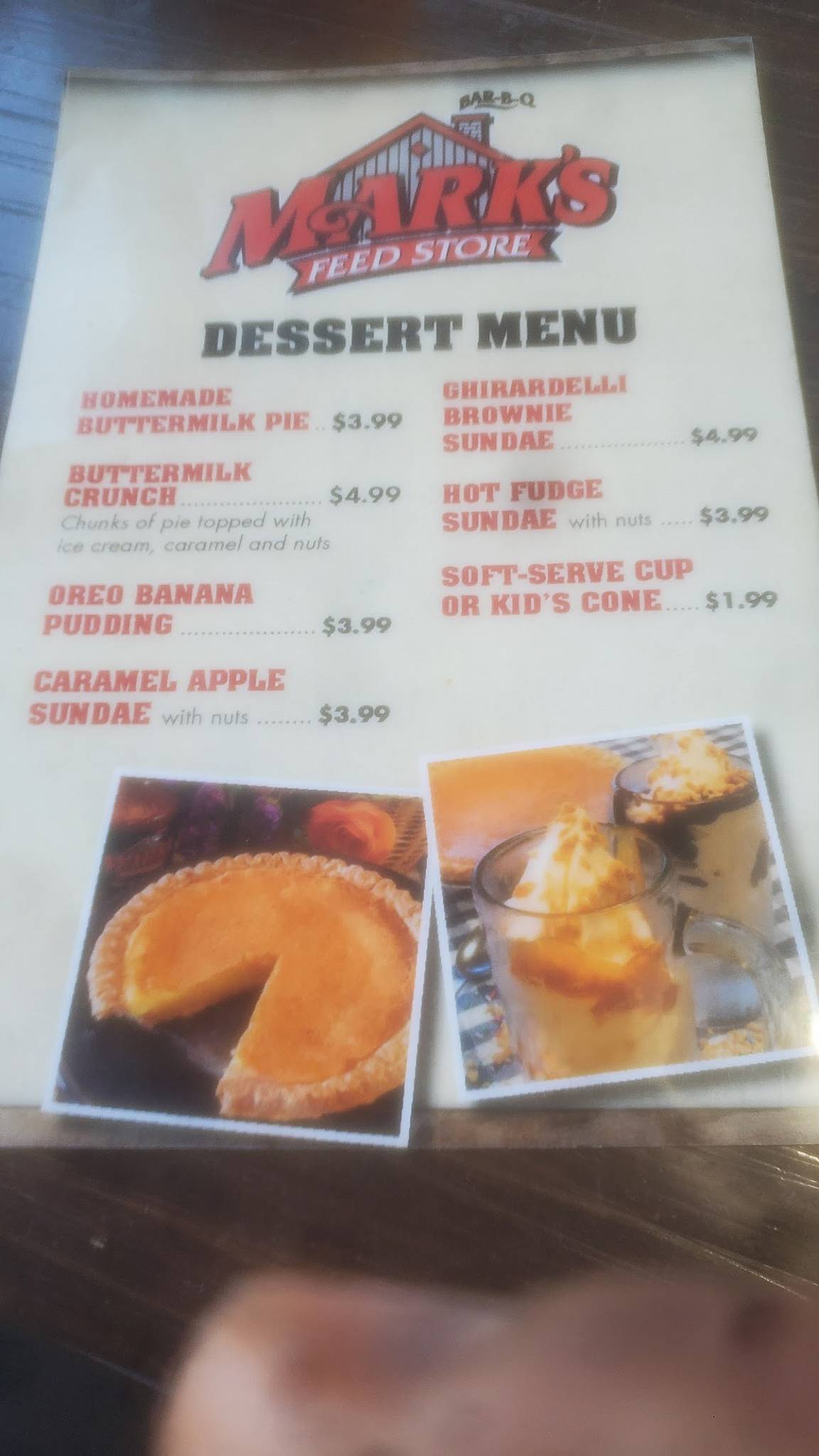 Menu at Mark's Feed Store BBQ, Elizabethtown, N Dixie Hwy