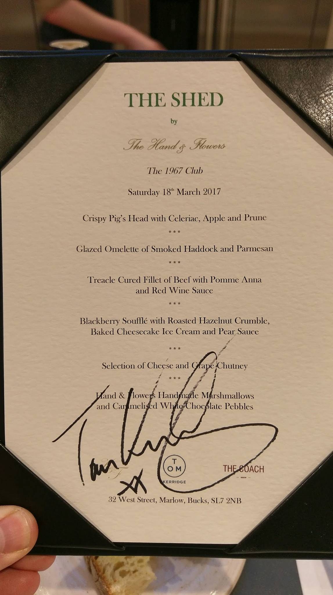 Menu at The Shed restaurant, Marlow