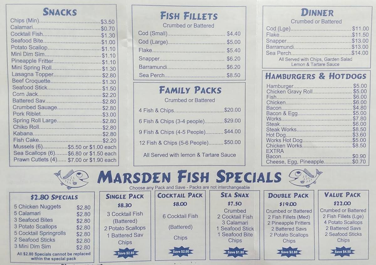 Menu at Marsden Fish n Chips fast food, Marsden