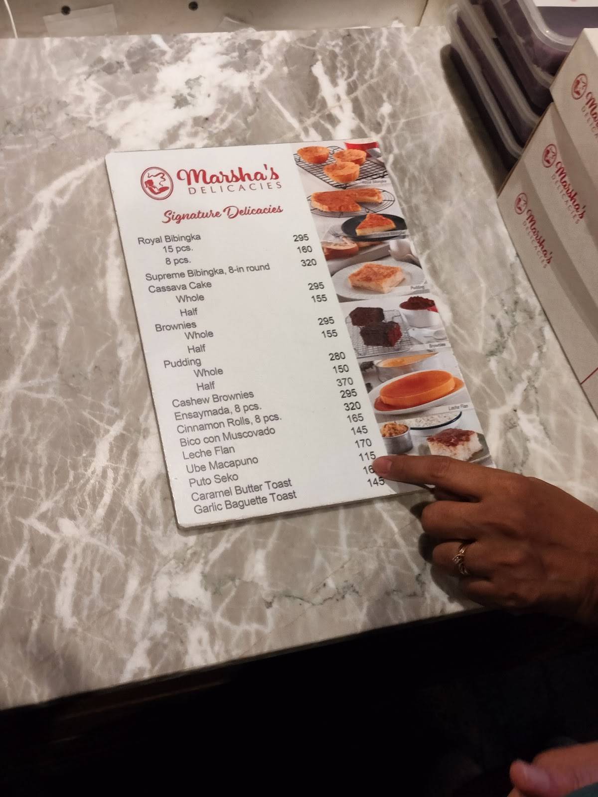 Menu at Marsha’s Delicacies FG cafe, Vigan City