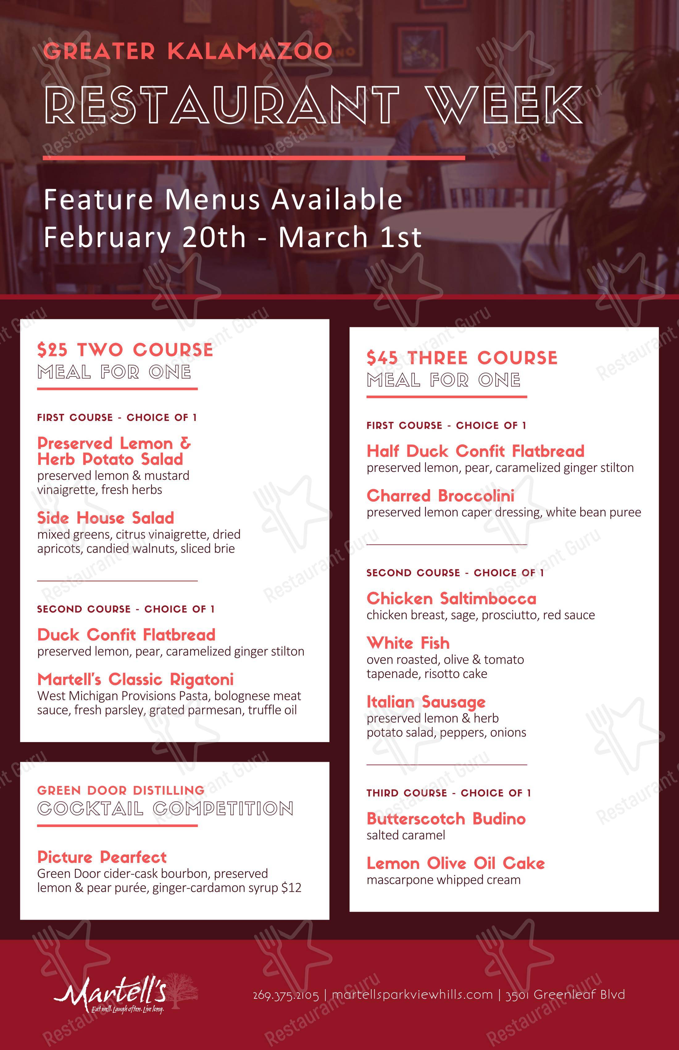 Menu at Martell's restaurant, Kalamazoo