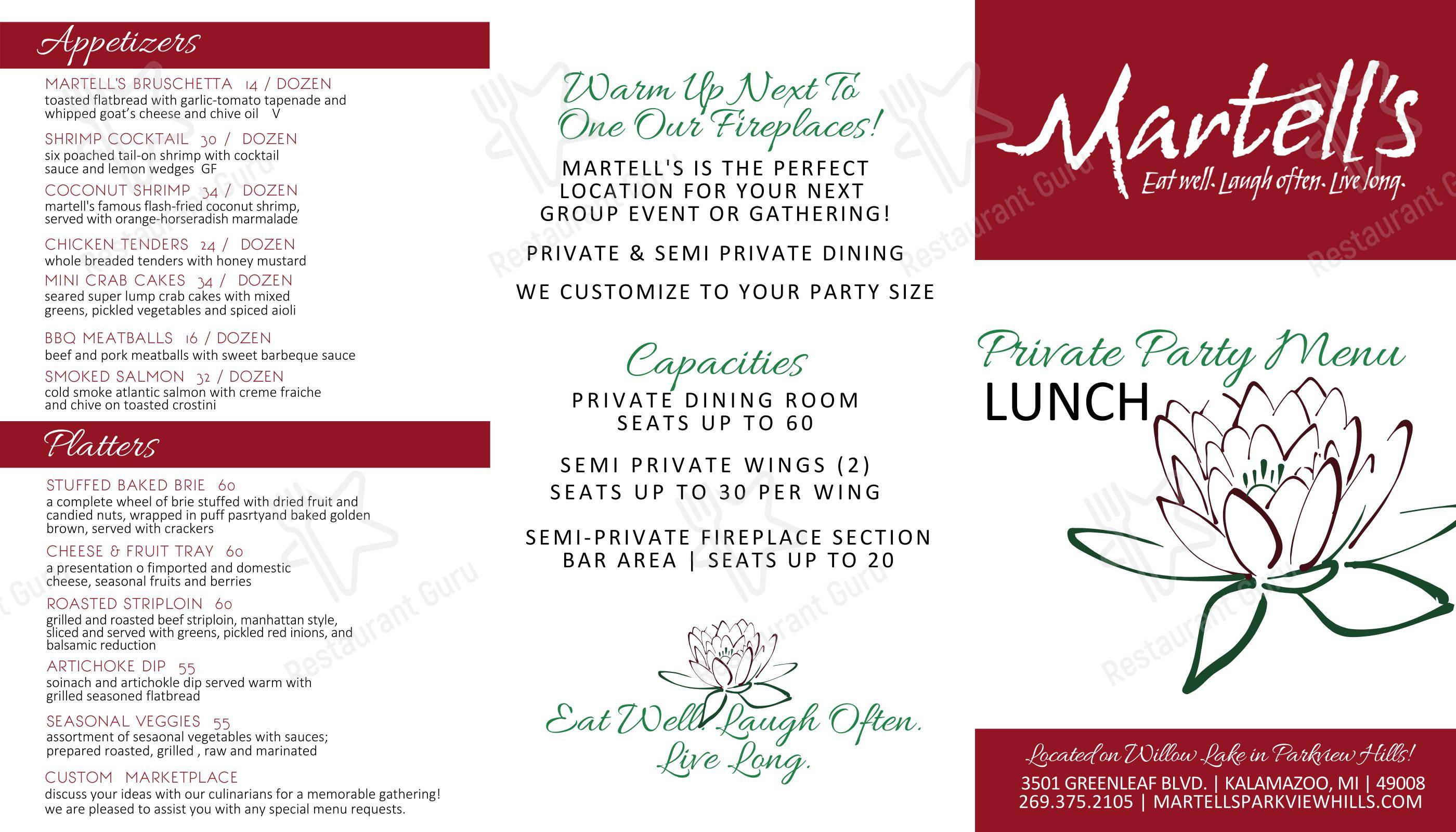Menu at Martell's restaurant, Kalamazoo