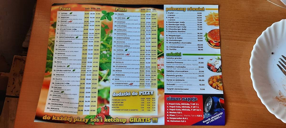 Menu at Martino. Restauracja, pizzeria, Nowy Targ