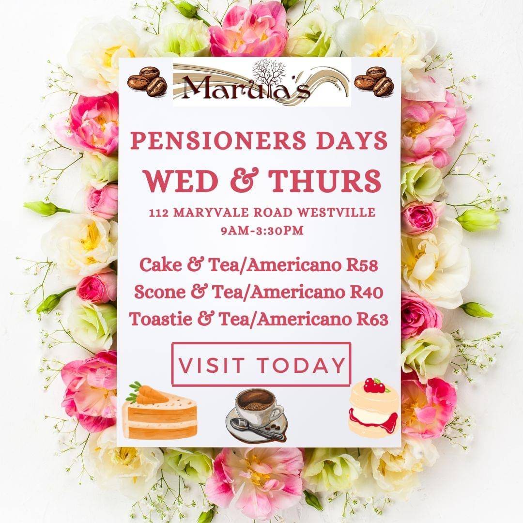 Menu at Marula Coffee Shop restaurant, Durban
