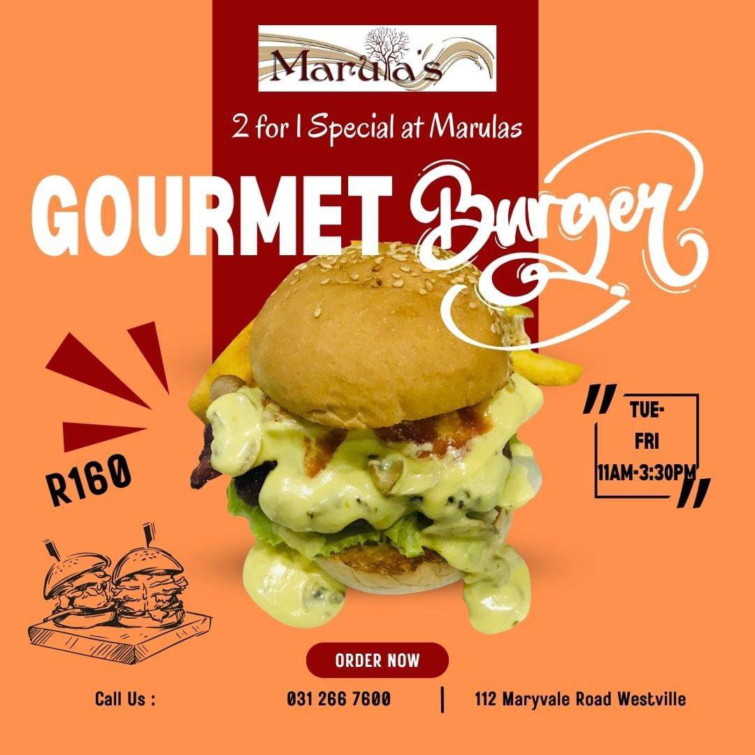 Menu at Marula Coffee Shop restaurant, Durban