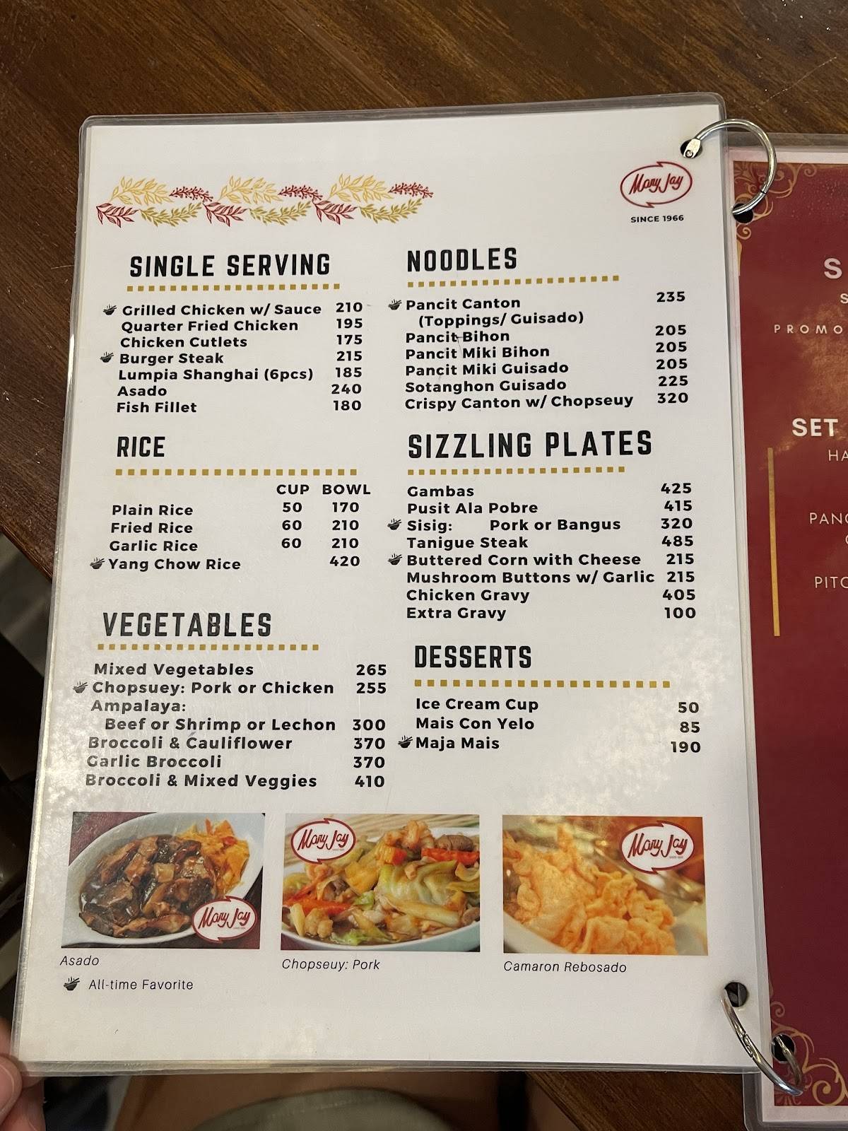 Menu at Mary Jay Restaurant, Malabon