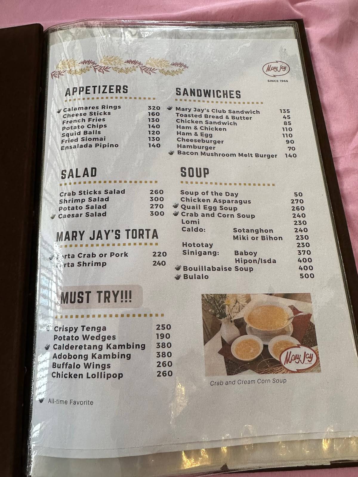 Menu at Mary Jay Restaurant, Malabon
