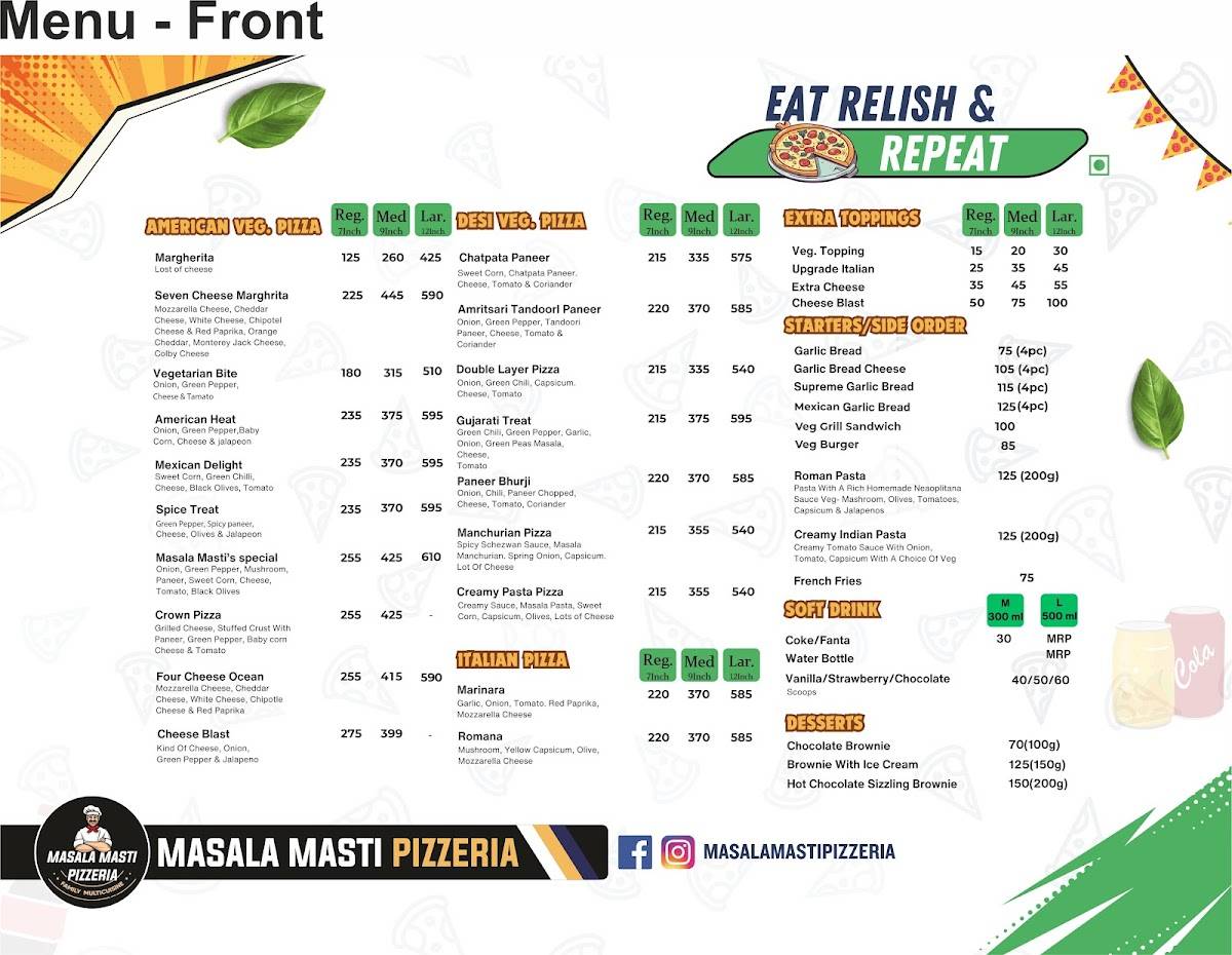 Menu at Masala Masti Pizzeria - Vesu, Surat