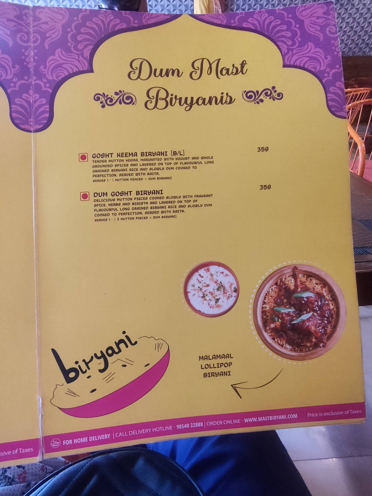 Menu at Mast Biryani, Bhatemora Gaon