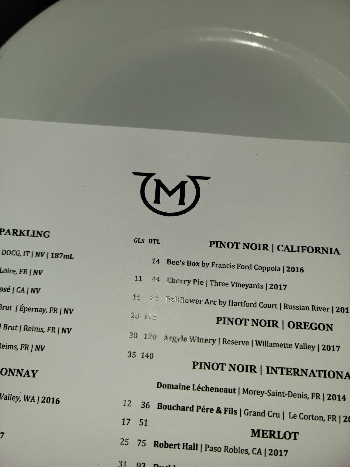 Menu at Mastro's Ocean Club, Las Vegas