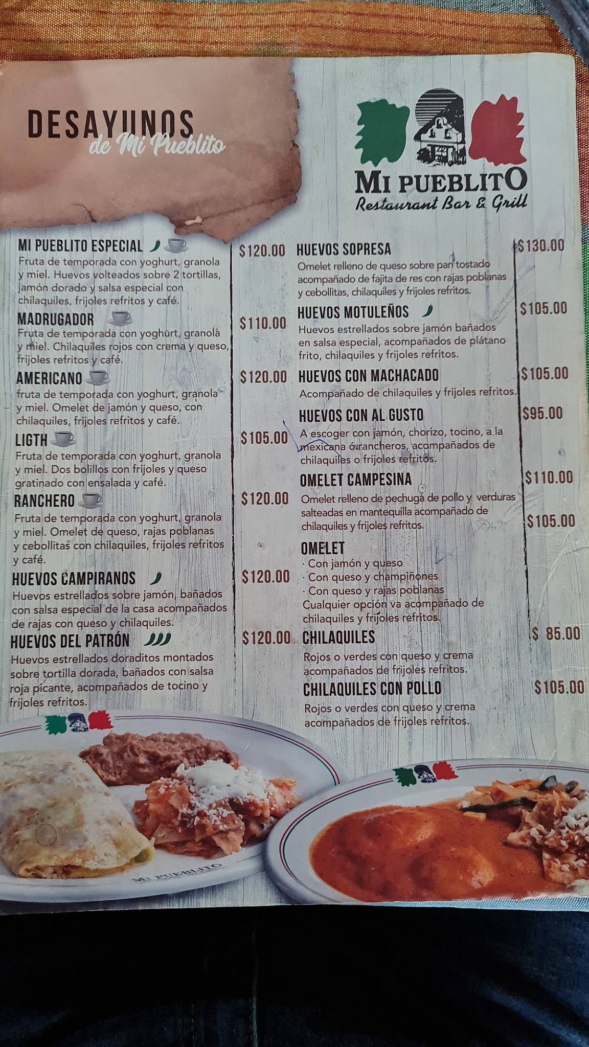 Carta del restaurante Mi Pueblito, Matamoros, C. Cinco 13