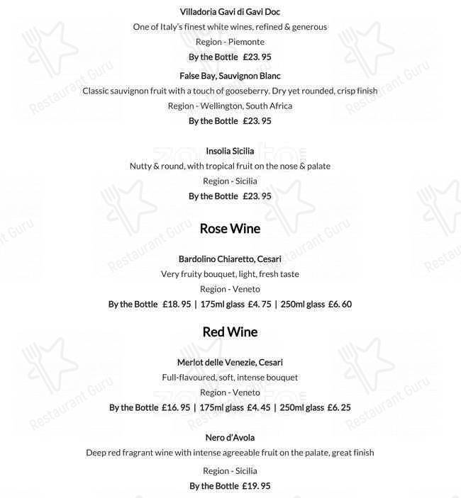 Menu at Maurizio's restaurant, Rickmansworth, 15 Church St