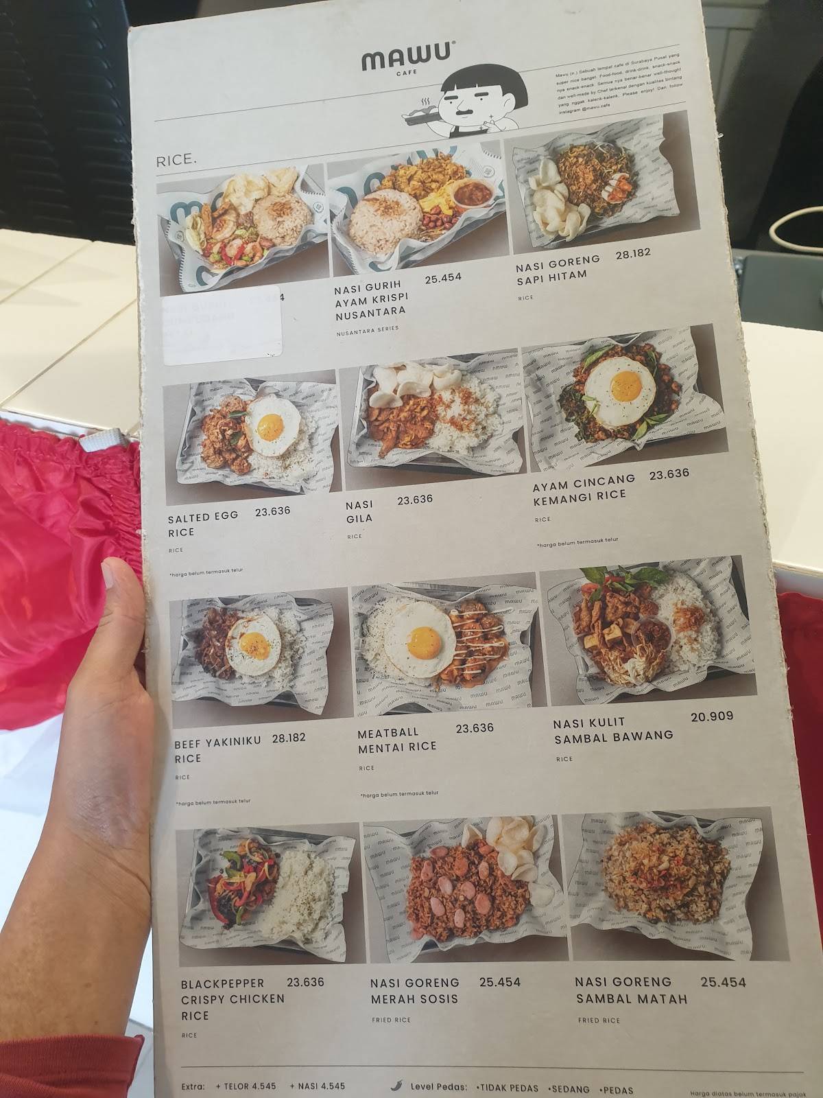 Menu at Mawu Cafe, Surabaya