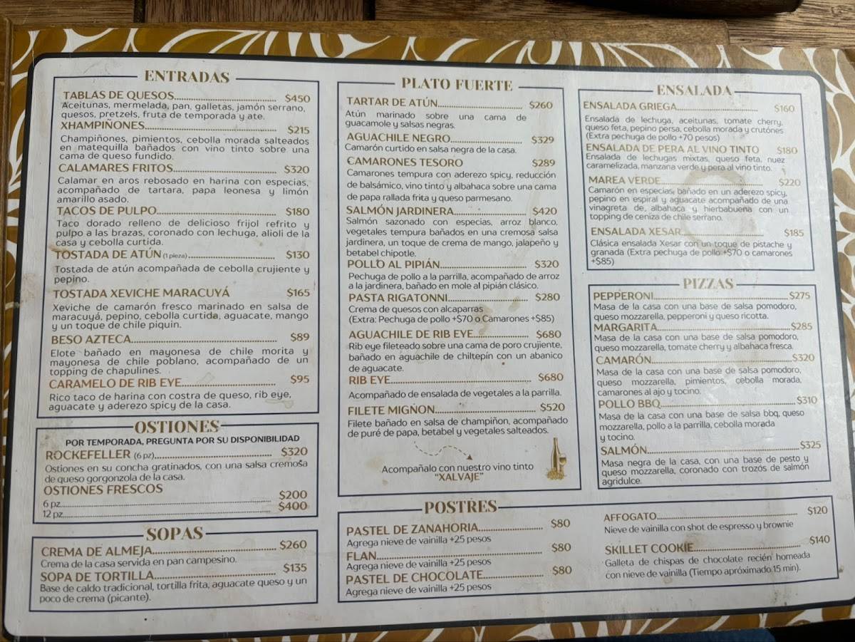 Menu at Máxico restaurant, Rosarito