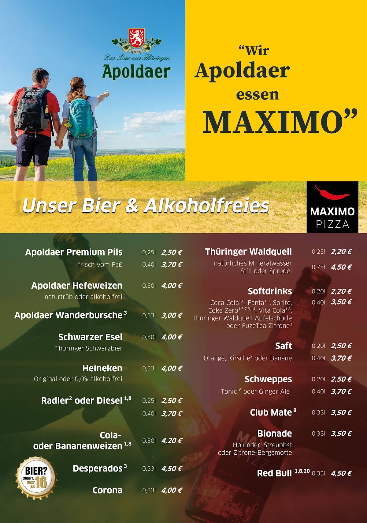 Speisekarte von Maximo Pizza, Apolda