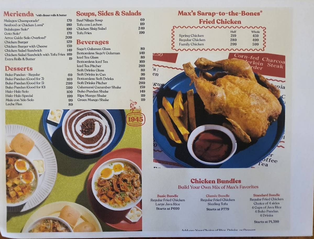 Menu at Max's Intramuros restaurant, Manila, Commerce Building