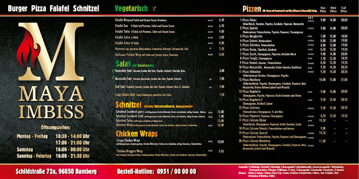 Speisekarte von Maya Imbiss restaurant, Bamberg
