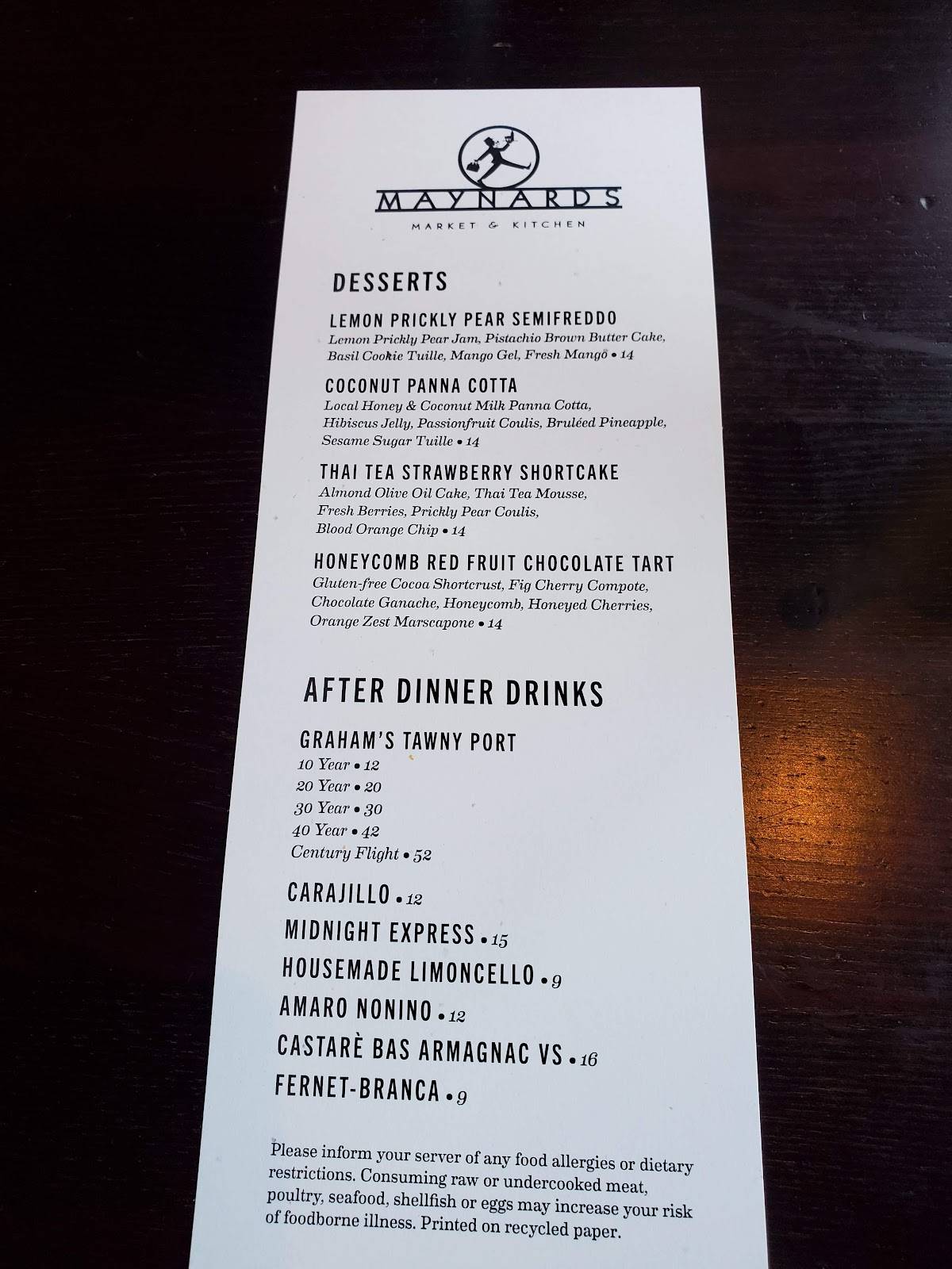Menu at Maynards Bottle Shop & Kitchen restaurant, Tucson