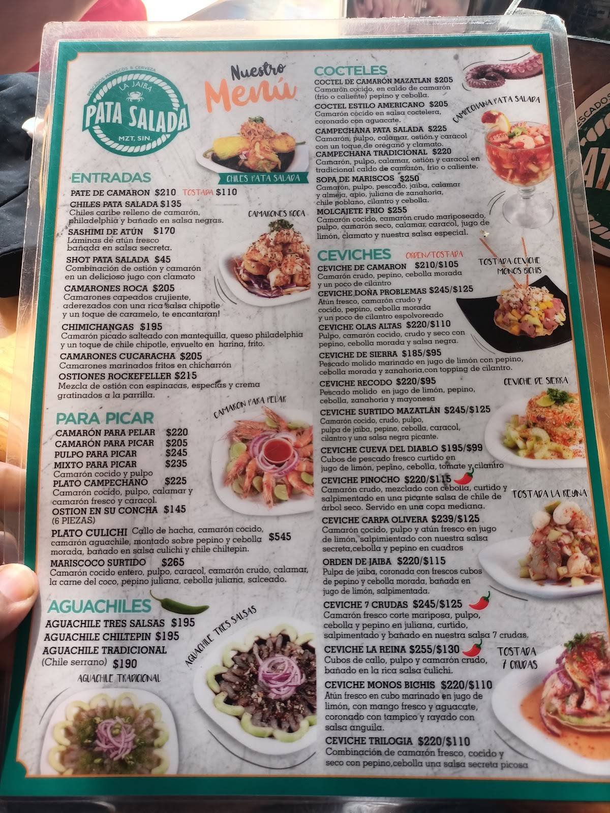 Carta del restaurante La Jaiba Pata Salada, Mazatlán