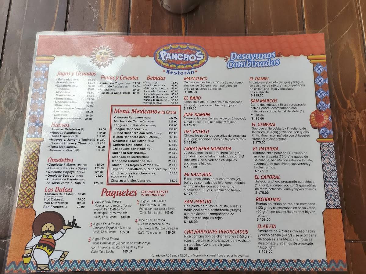 Menu at Restaurant Panchos, Mazatlán, Av. Camaron Sabalo 1614-B