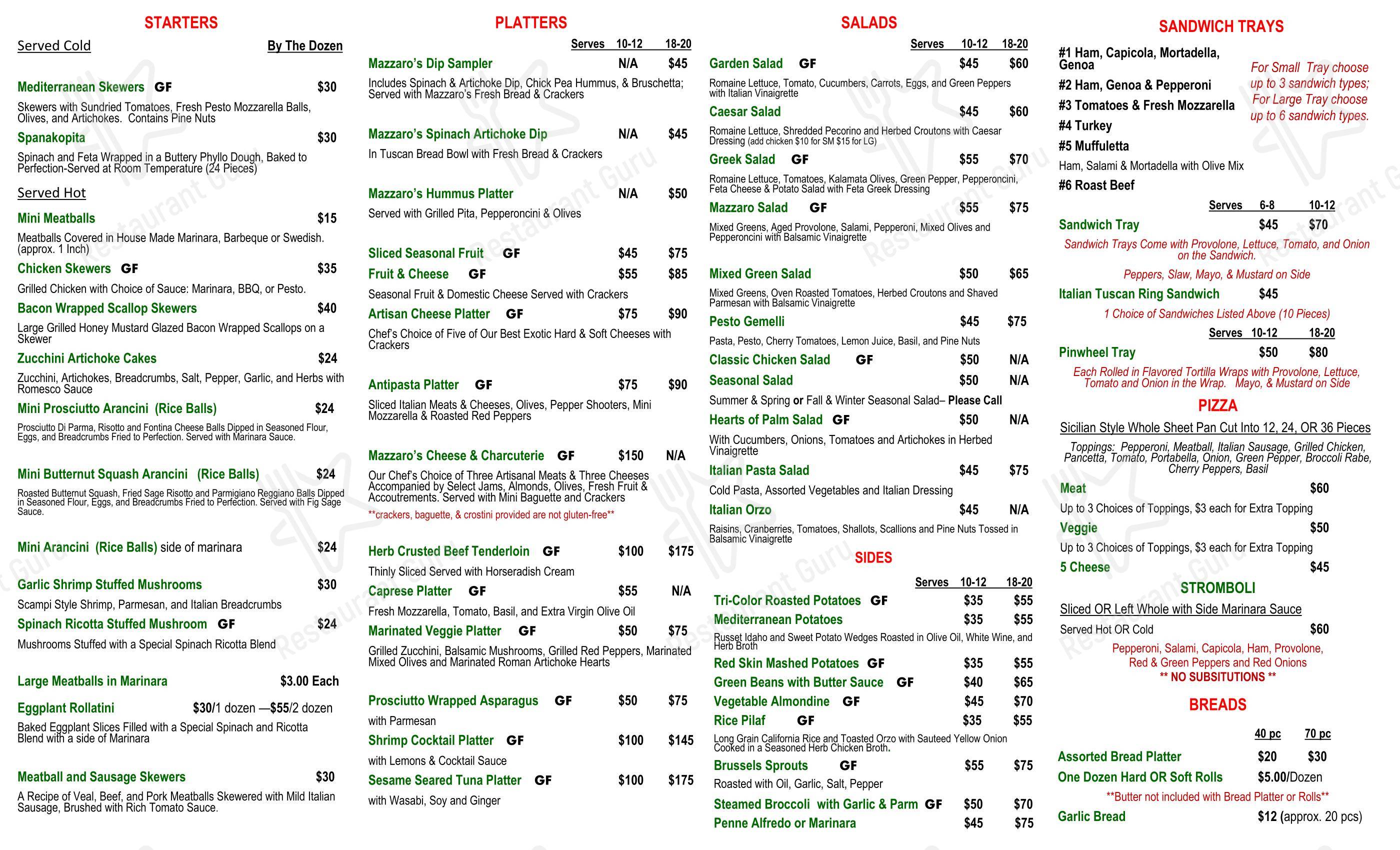 Menu at Mazzaro's Italian Market cafe, Saint Petersburg