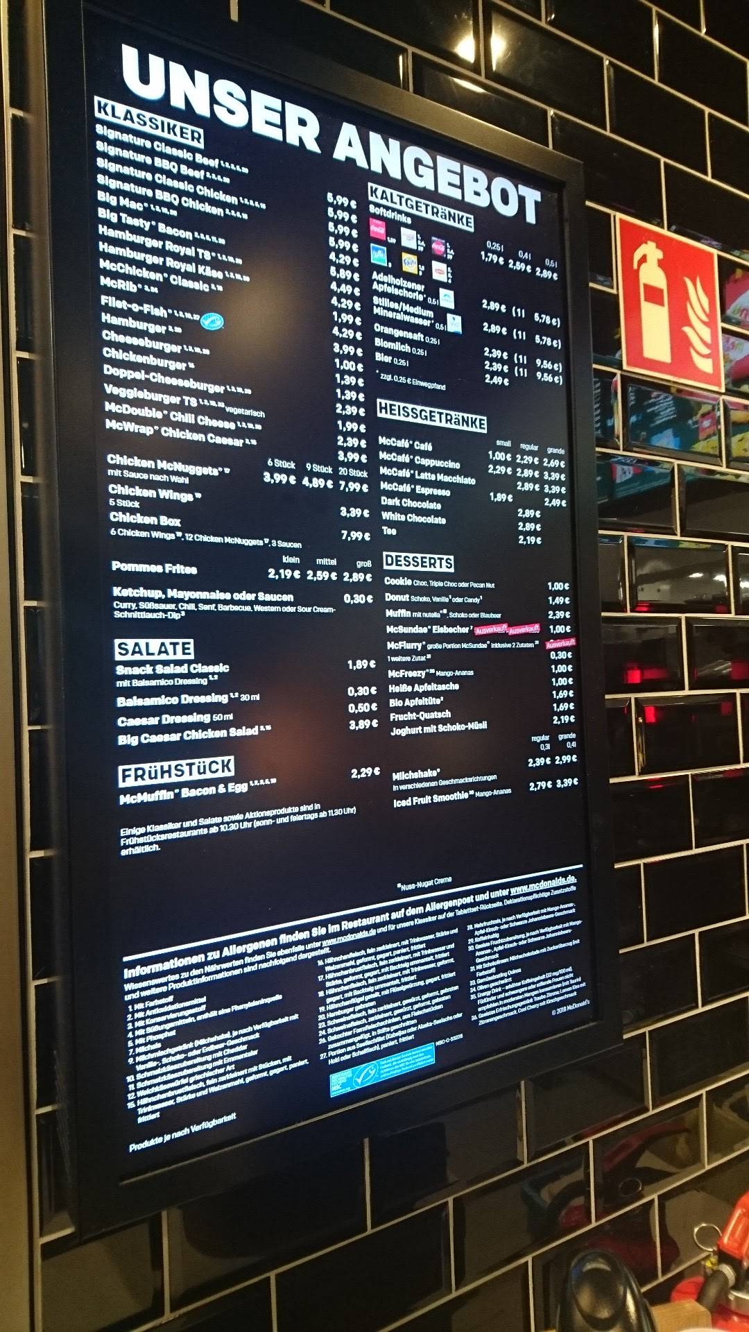 Menu at McDonald's fast food, Buchholz in der Nordheide