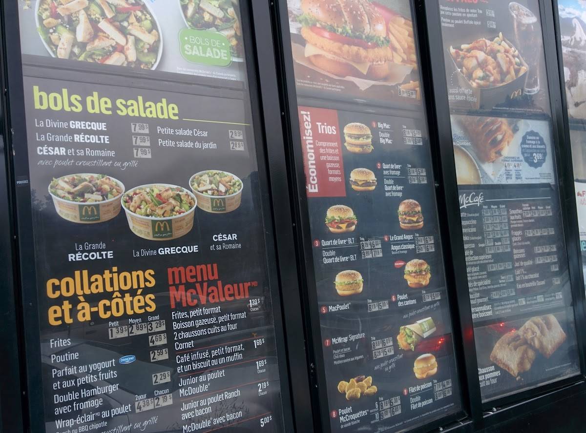 Menu au McDonald's fast food, La Pocatière