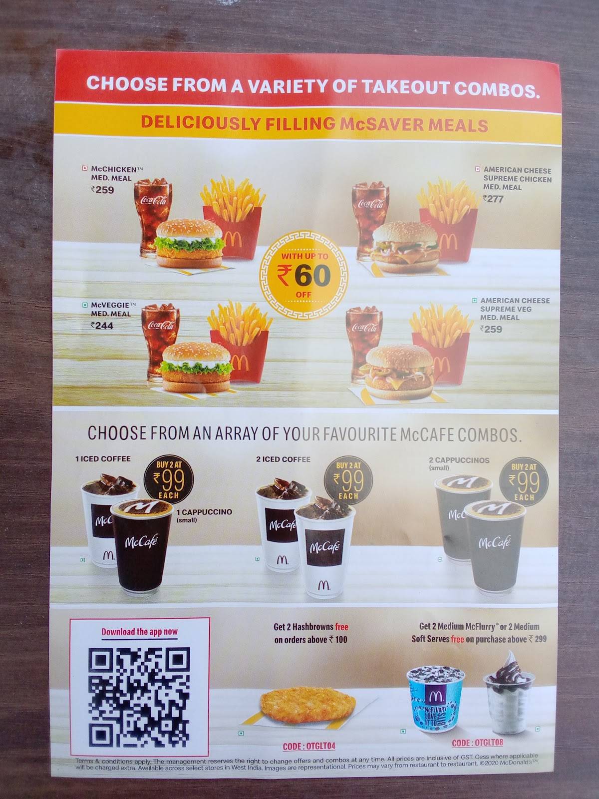 Menu at McDonald's, Lonavala