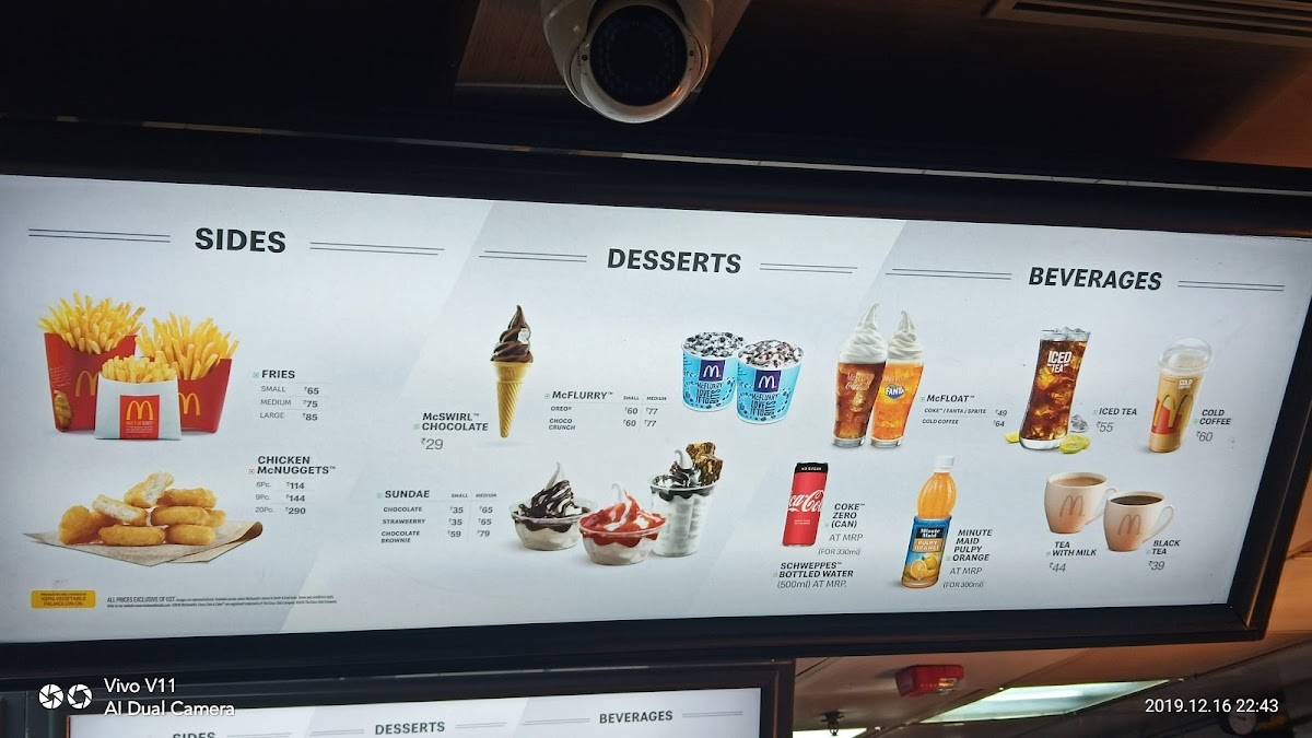 Menu at McDonald's, New Delhi, M2K Multiplex