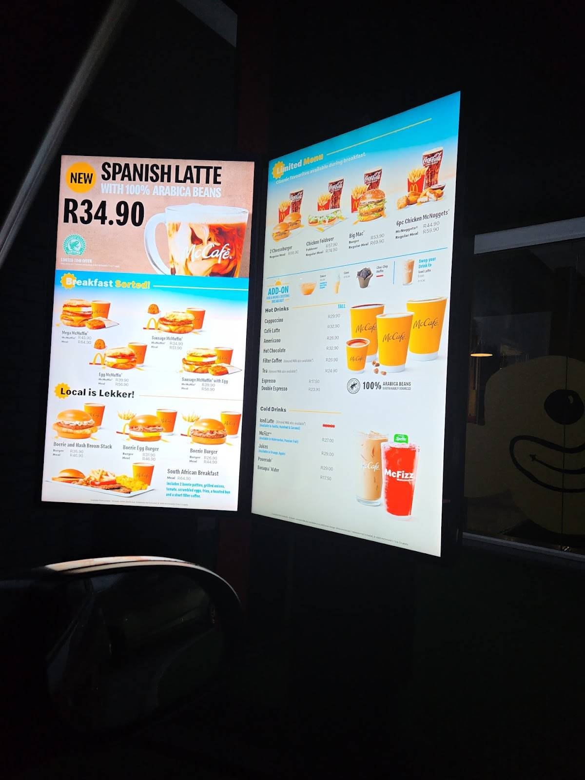 Speisekarte von McDonald's Tyger Manor Drive-Thru restaurant, Kapstadt ...