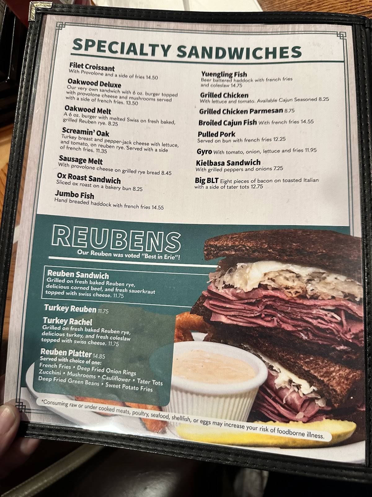 Menu at McGarrey's Oakwood Cafe, Erie