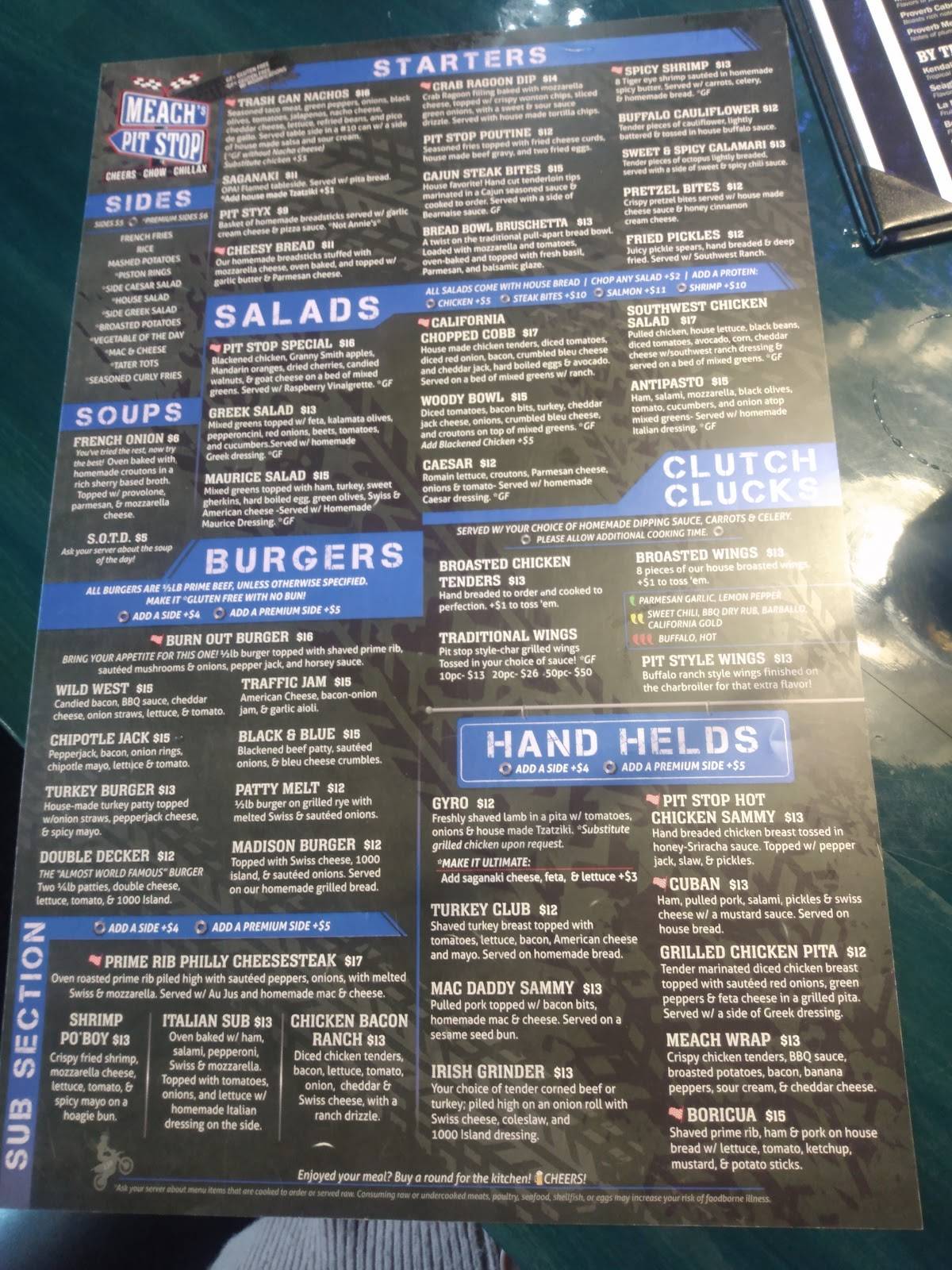 Menu at Meach's Pit Stop pub & bar, Brandon Township
