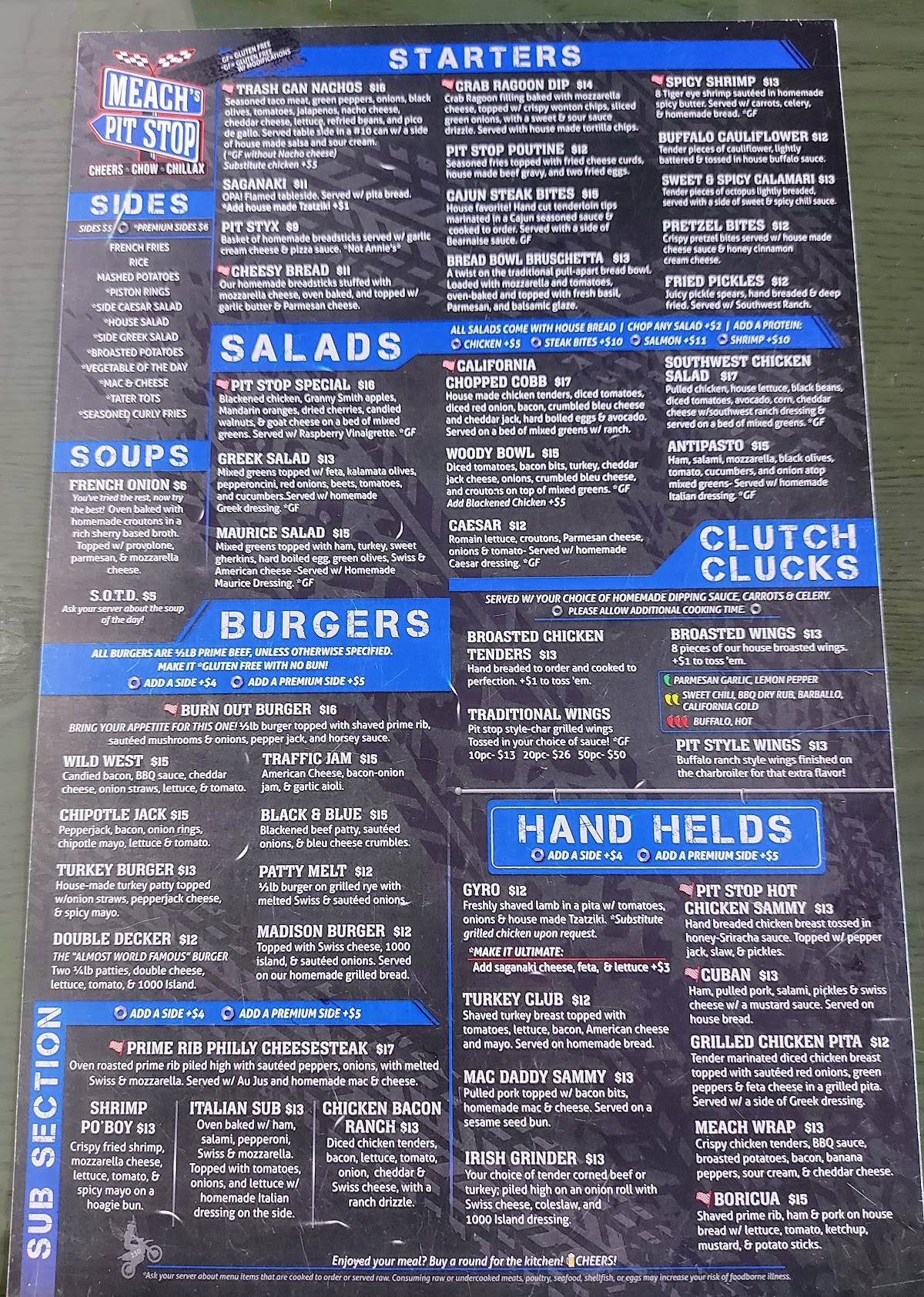 Menu at Meach's Pit Stop pub & bar, Brandon Township