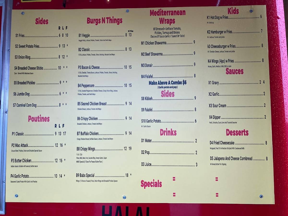 Menu at Meat Me Outside Halal restaurant, Ottawa
