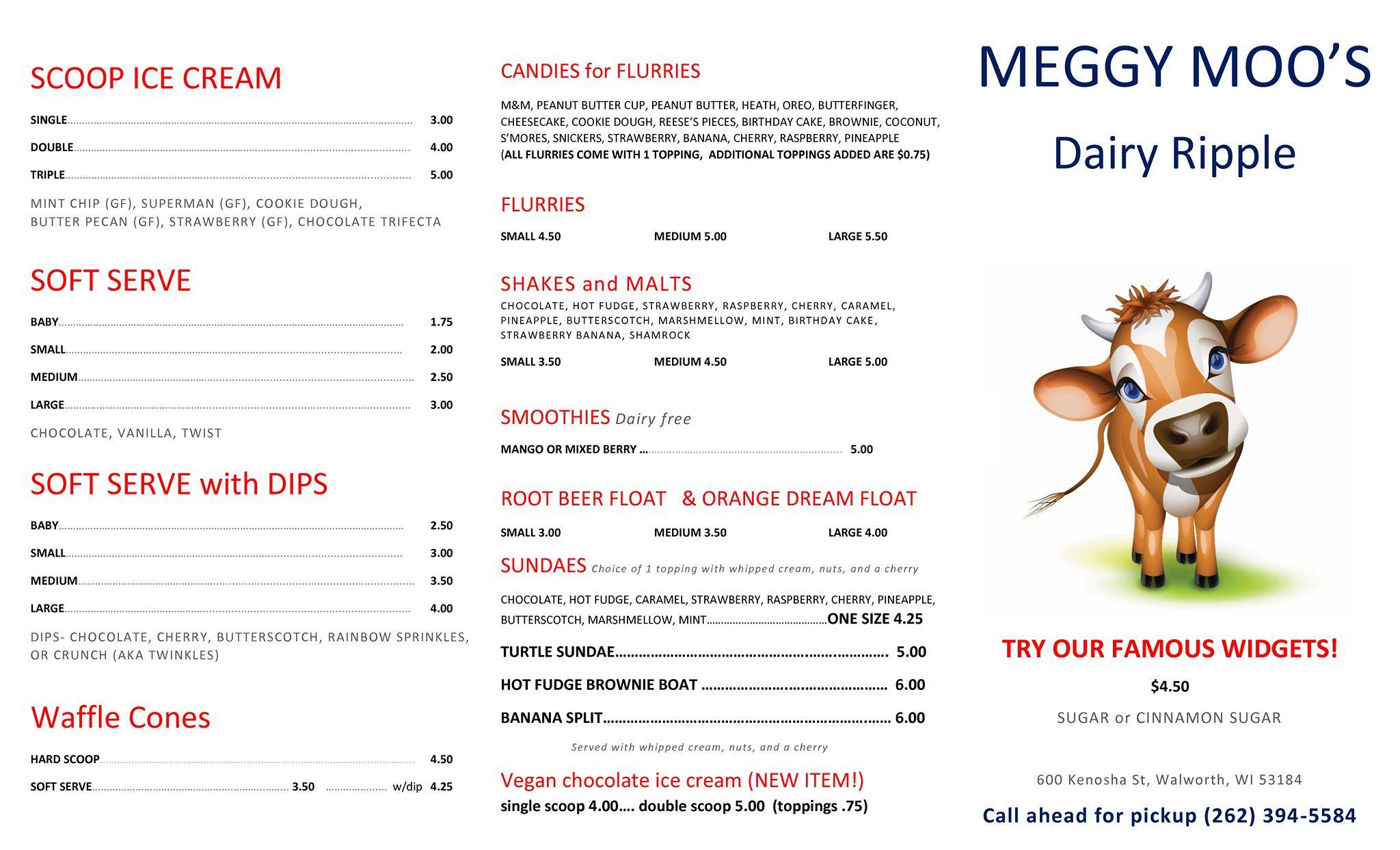 Menu at Meggy Moo's Dairy Ripple fast food, Walworth